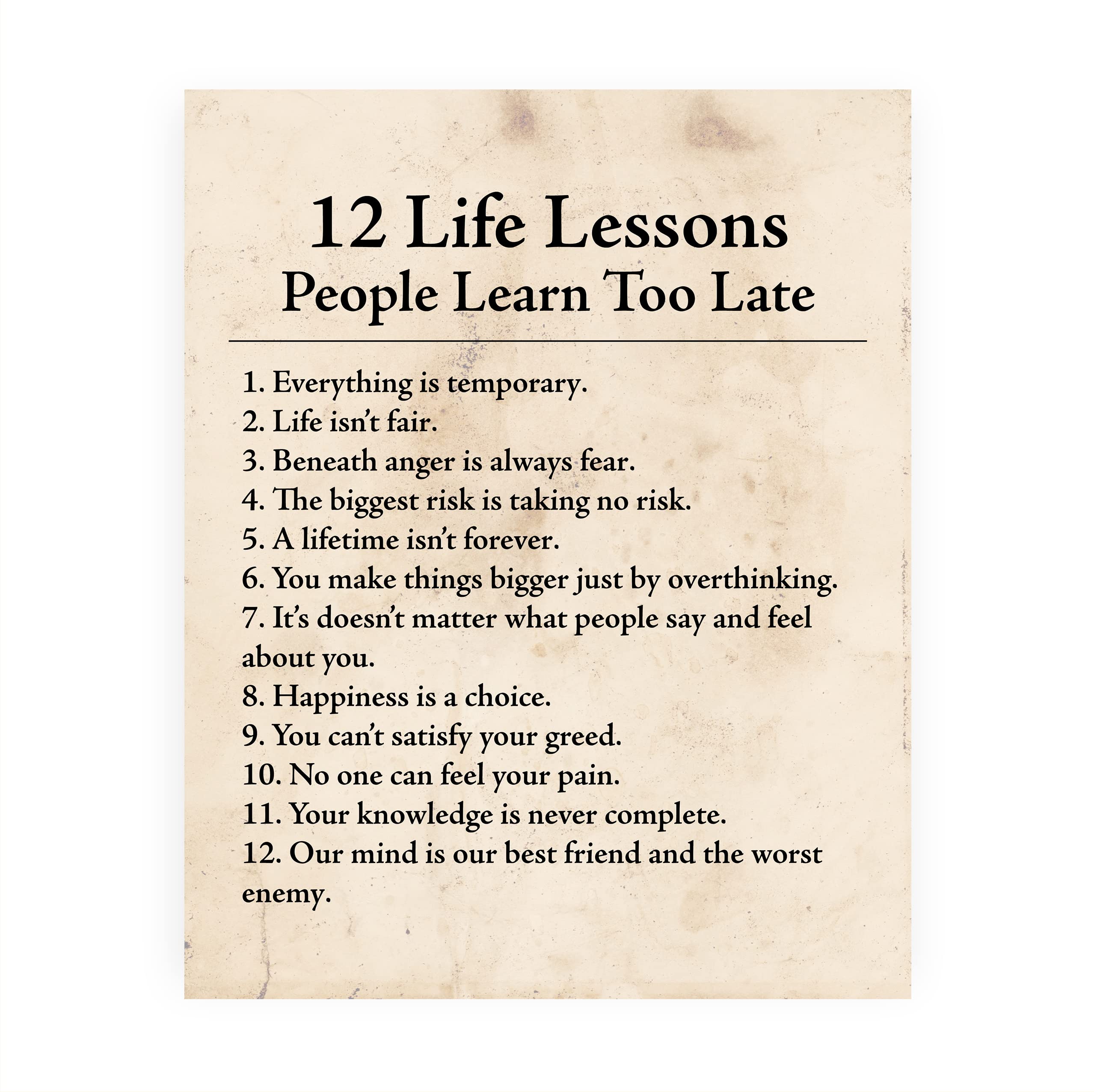 12 Life Lessons People Learn Too Late Inspirational Quotes Wall Decor ...