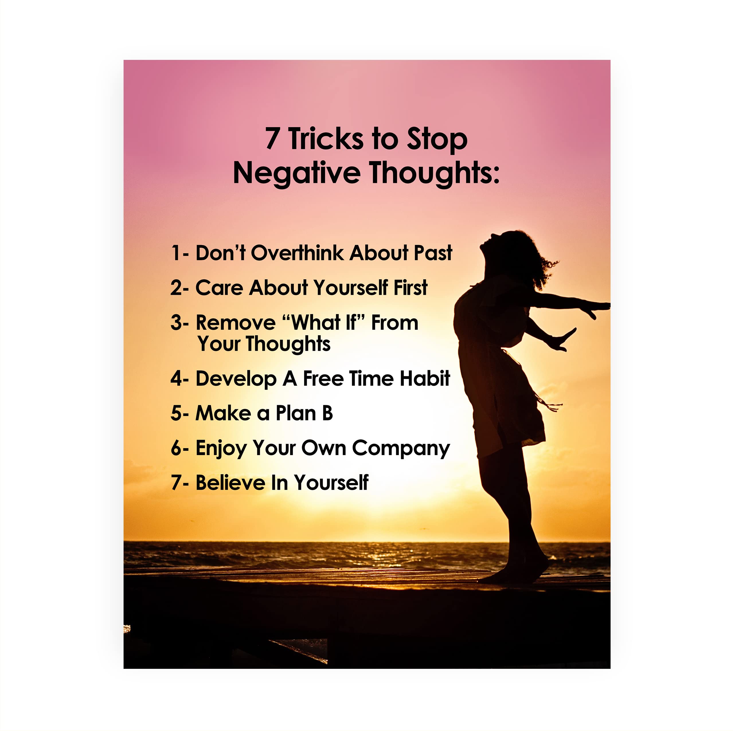 7 Tricks to Stop Negative Thoughts Motivational Quotes Wall Art -8x10 ...