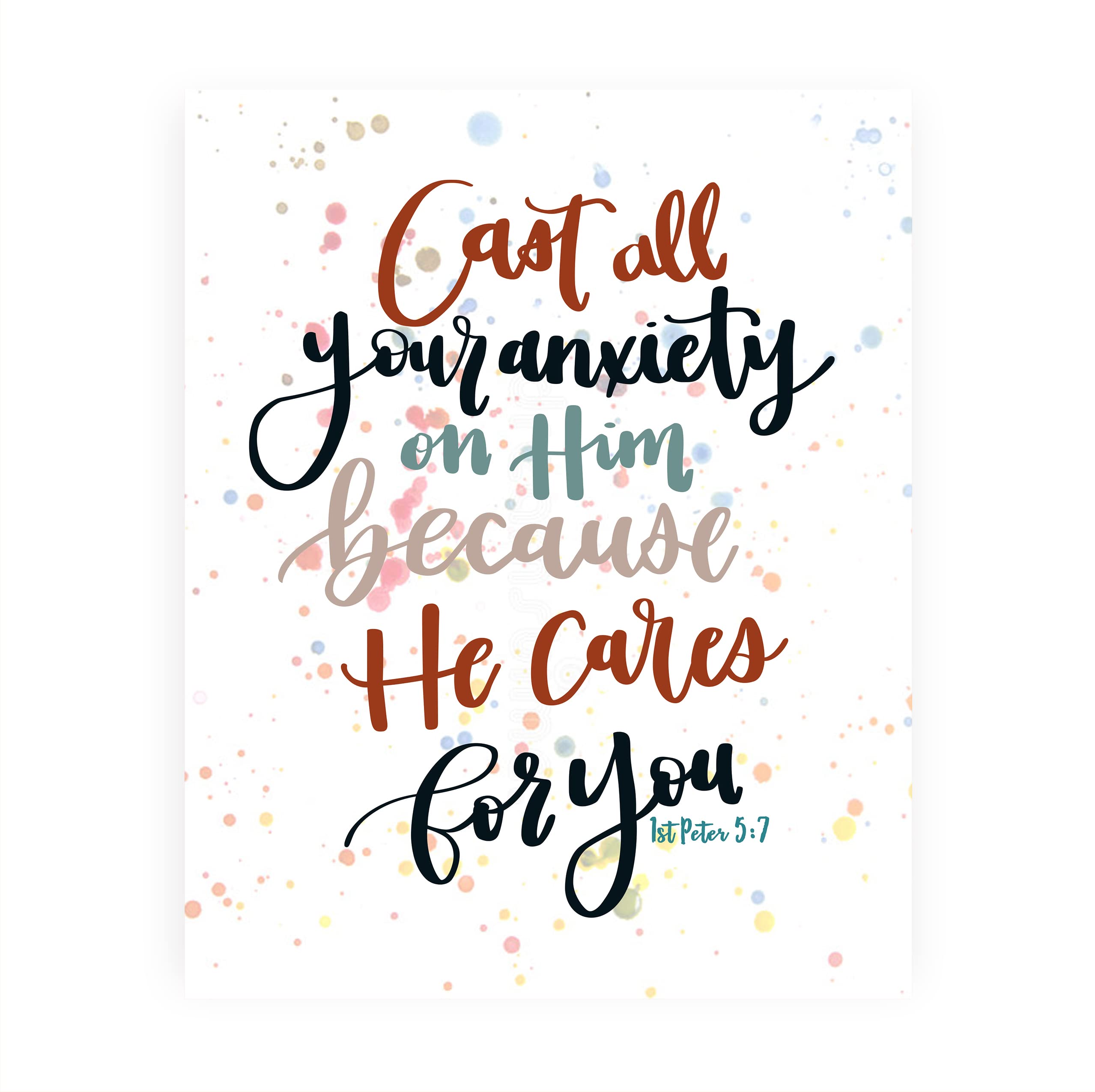 Cast All Your Anxiety On Him Bible Verse Wall Art Decor -8 x 10" Inspi ...
