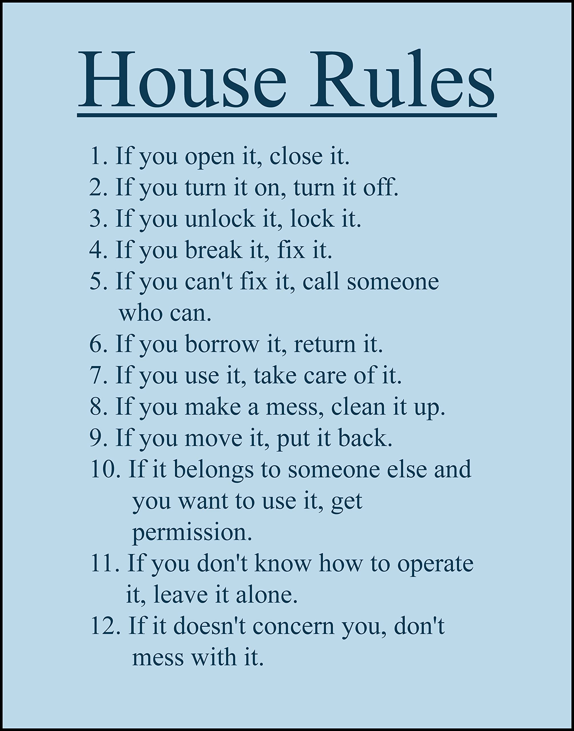 House Rules-Motivational Family Wall Decor -11x14" Inspirational Life ...