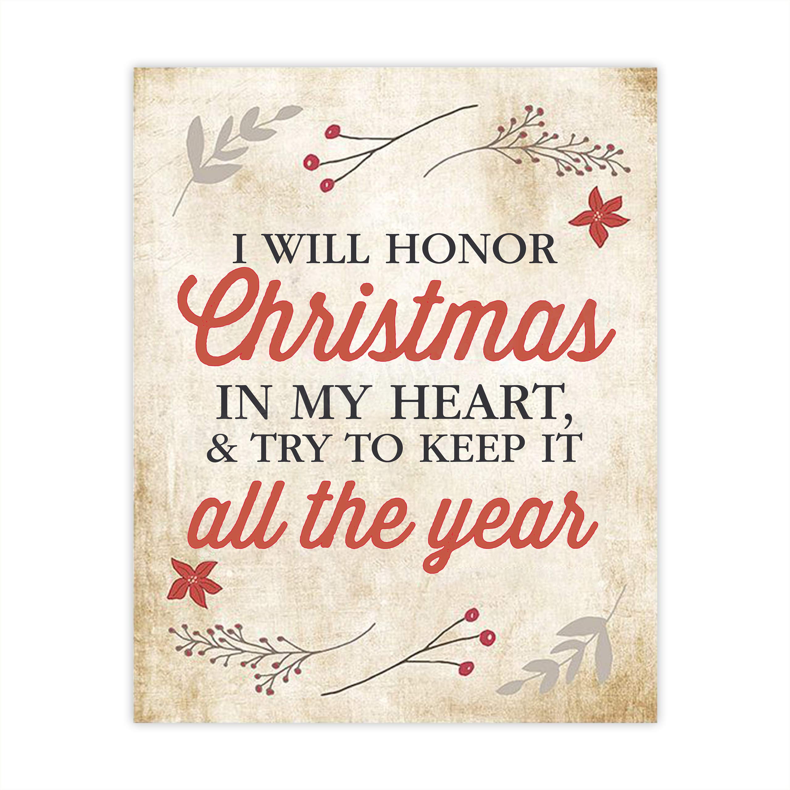 I Will Honor Christmas In My Heart Inspirational Holiday Wall Art -8 x ...