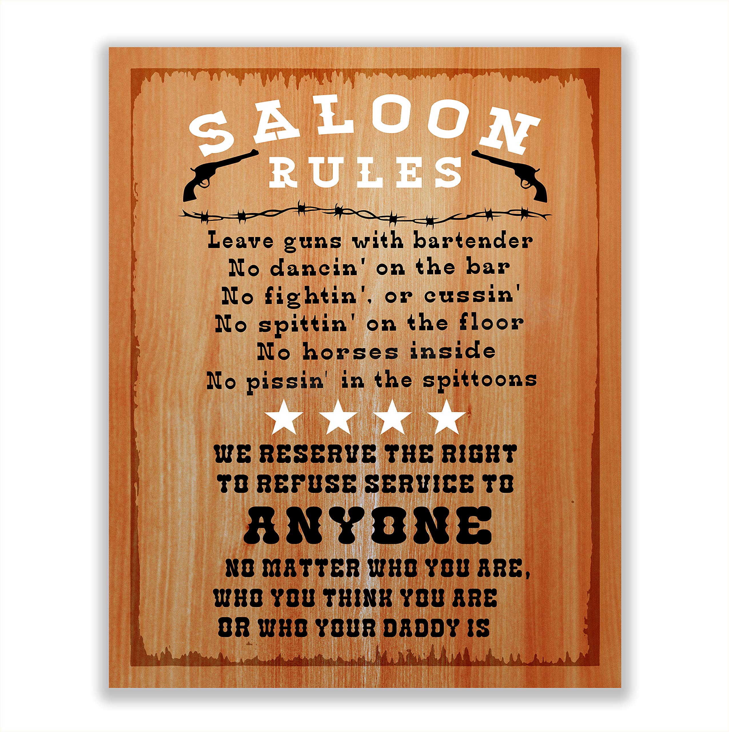 Saloon Rules-"No Dancin' On Bar" -Funny Sign Print- 11 x 14" Wall Deco ...