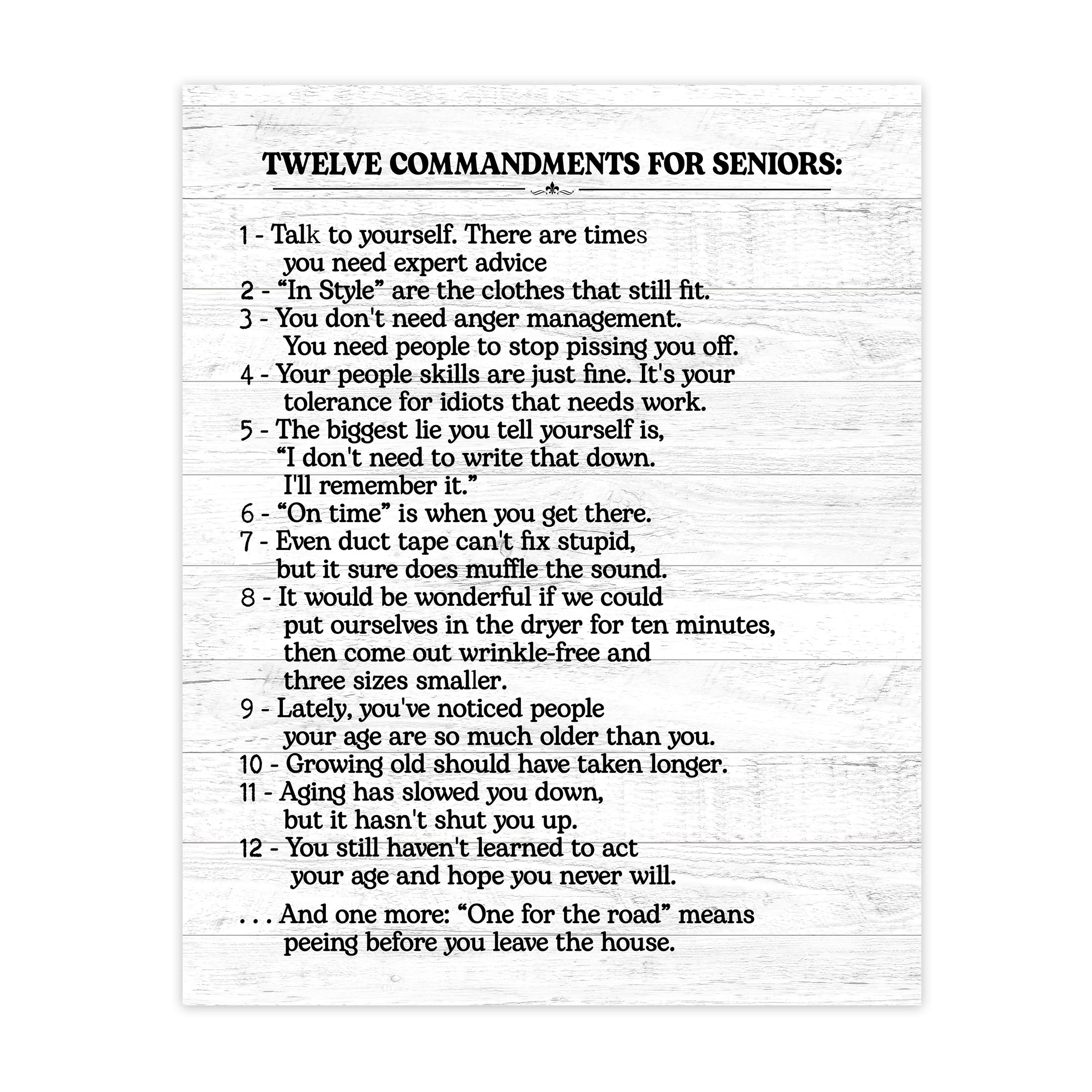 12 Commandments for Seniors Funny Inspirational Quotes -11 x 14" Vinta ...