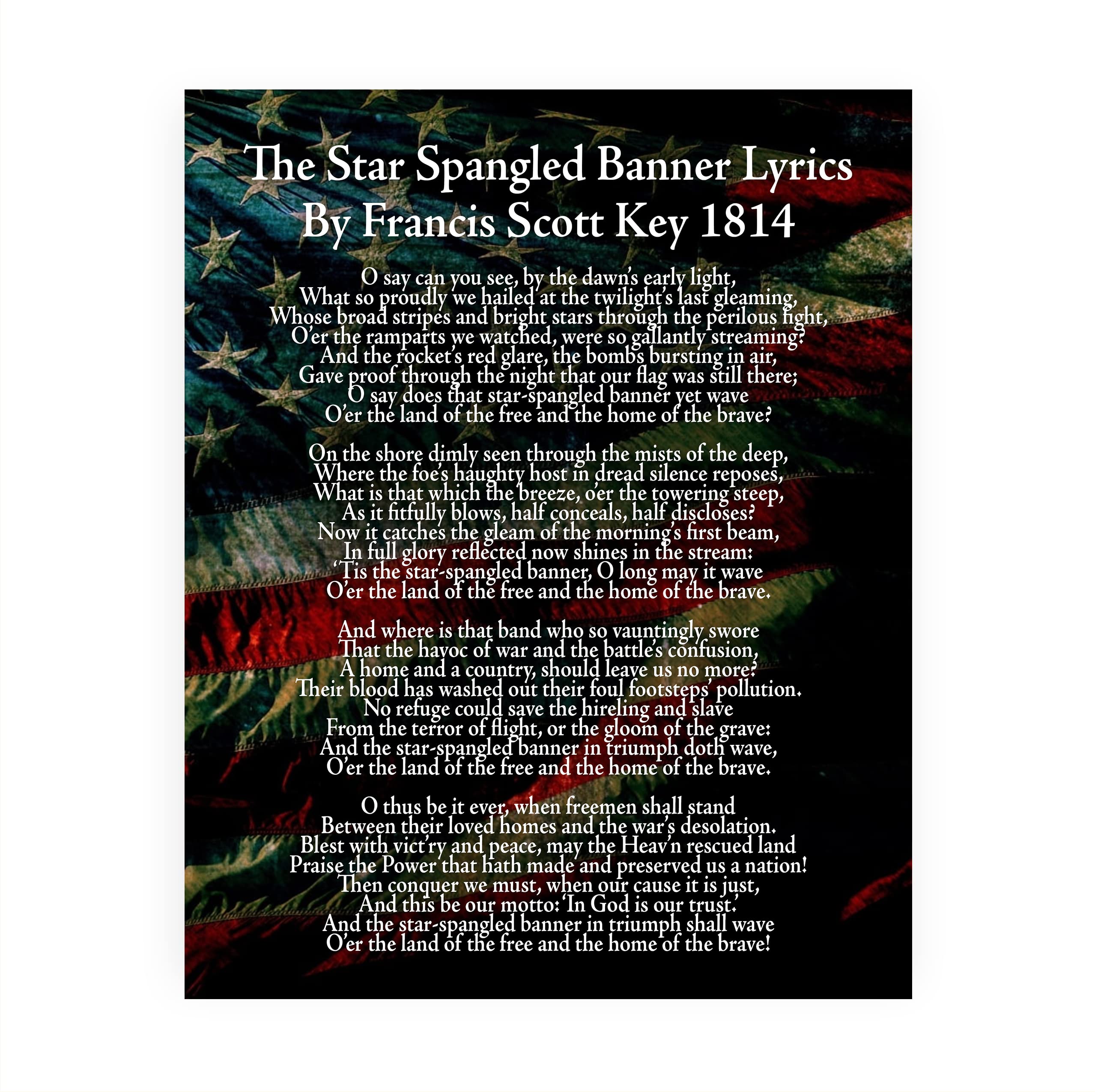 "The Star Spangled Banner Lyrics" 11x14 - AmLuxGifts