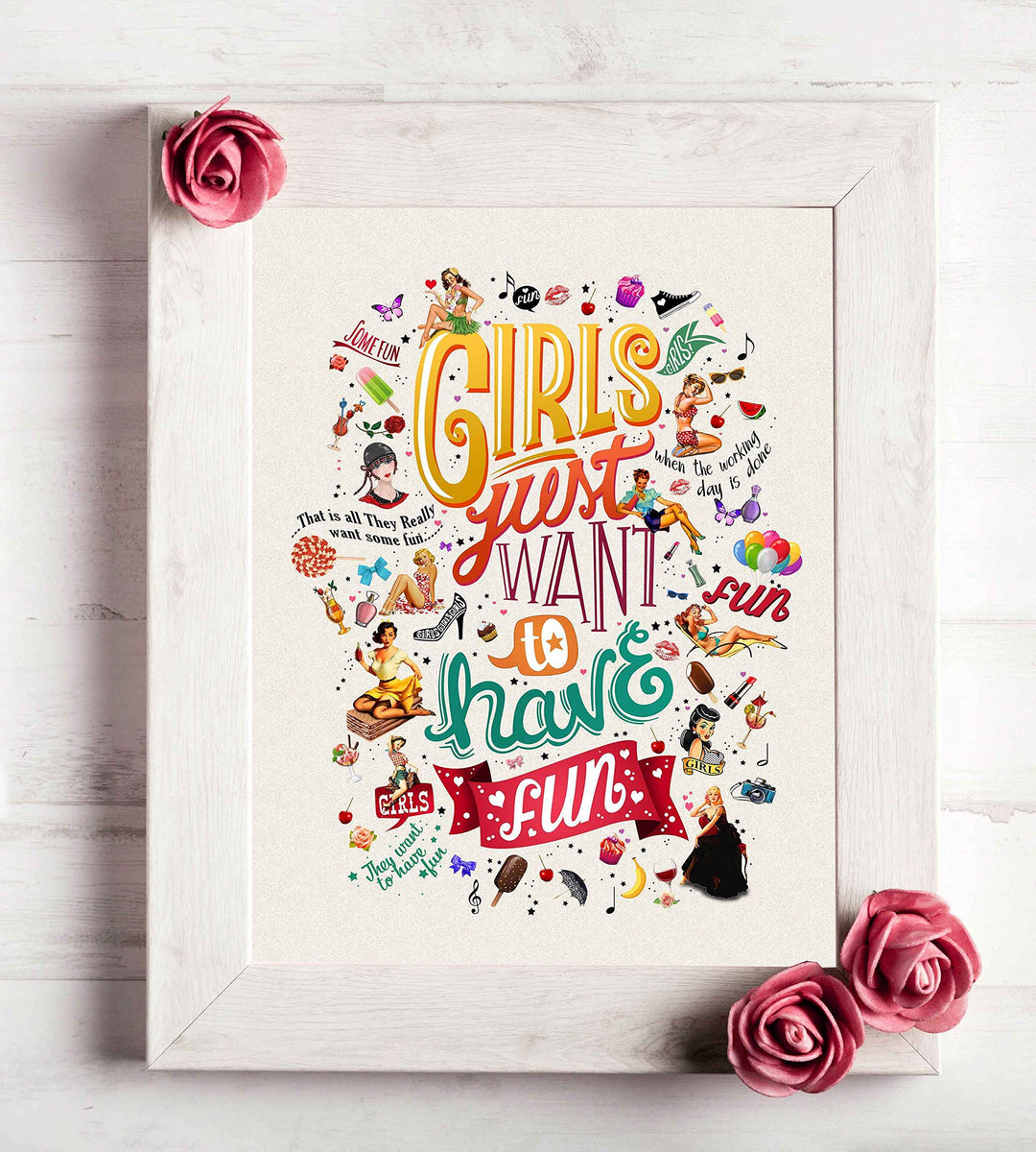 ?Girls Just Want to Have Fun"-Song Lyrics Wall Art-8 x 10" Vintage Mus ...
